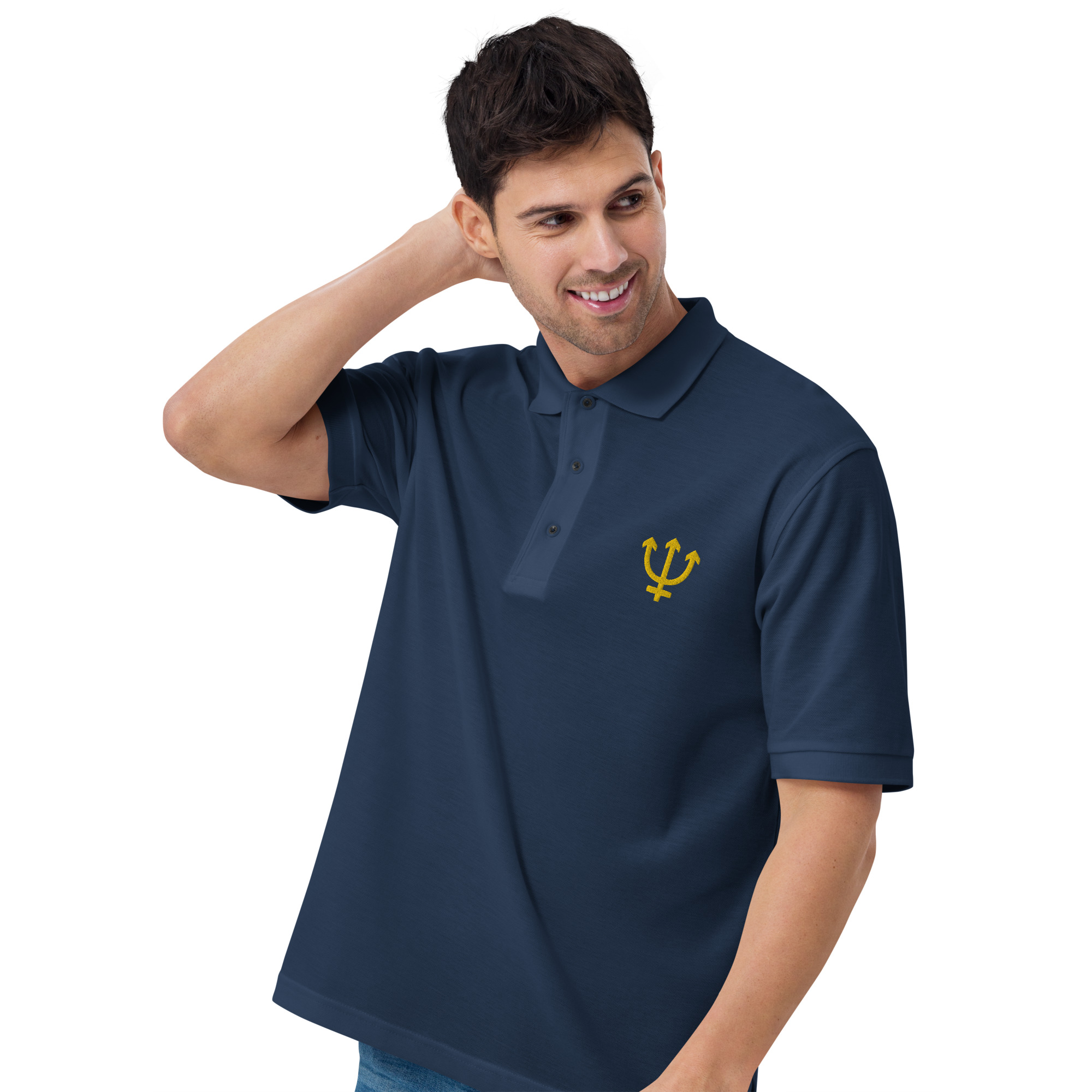Neptune Solar System Symbol Embroidered Gold Text on Navy Blue Men’s ...